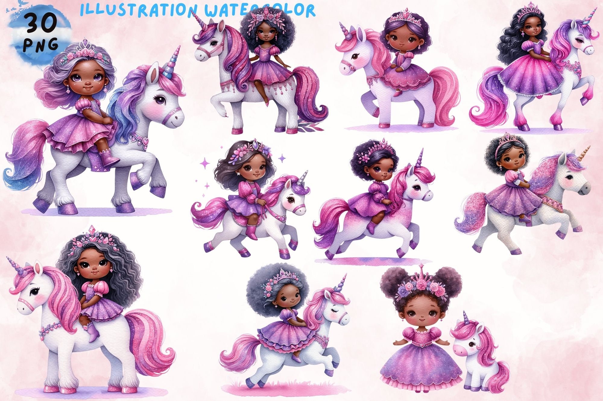 Cute American African Princess Clipart, Purple Princess PNG, Cute Girl ...
