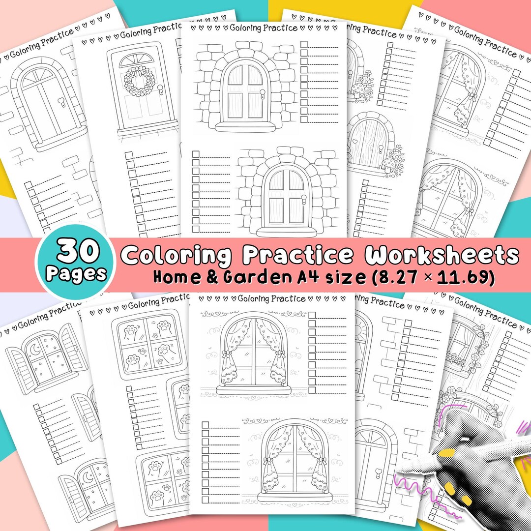 Home and Garden Coloring Practice Worksheets for Kids | Fun A4 ...