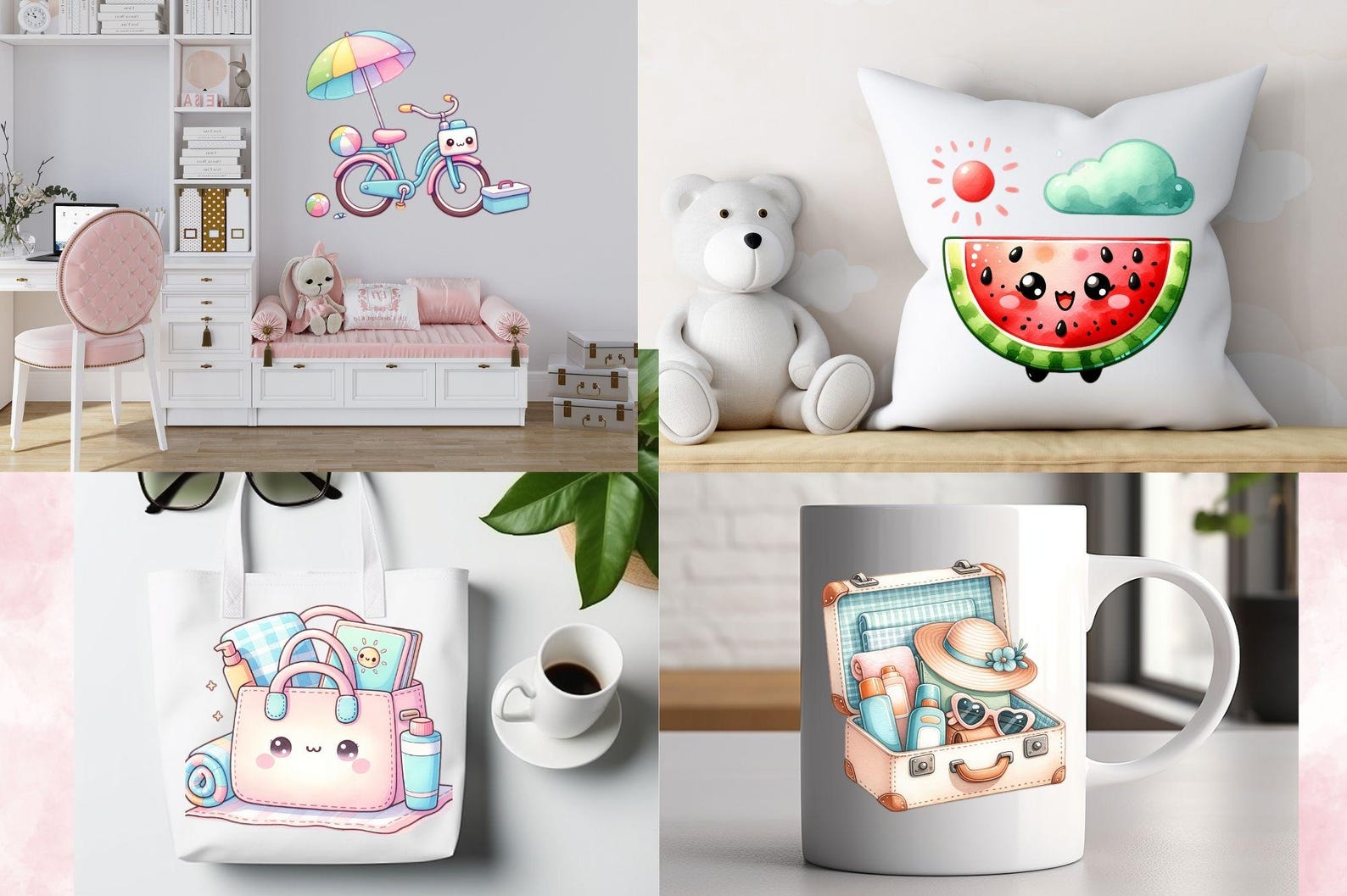 Kawaii Beach Clipart, Summer Clipart, Cute Kawaii Cartoon Characters ...
