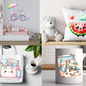 Kawaii Beach Clipart, Summer Clipart, Cute Kawaii Cartoon Characters ...