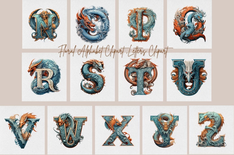 Dragon Art Letters Clipart Illuminated, Fantasy Dragon , Alphabet ...