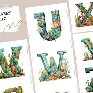 Cactus Alphabets Clipart, Cactus Alphabet, Succulent Font, Succulent ...