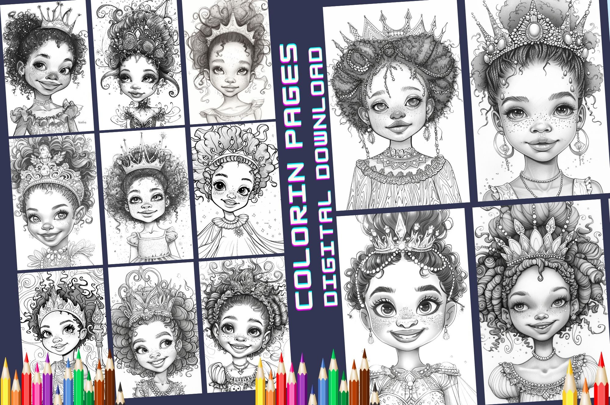 Fantasy Little Black Princess Girl Coloring Pages, Black Girls, Afro ...