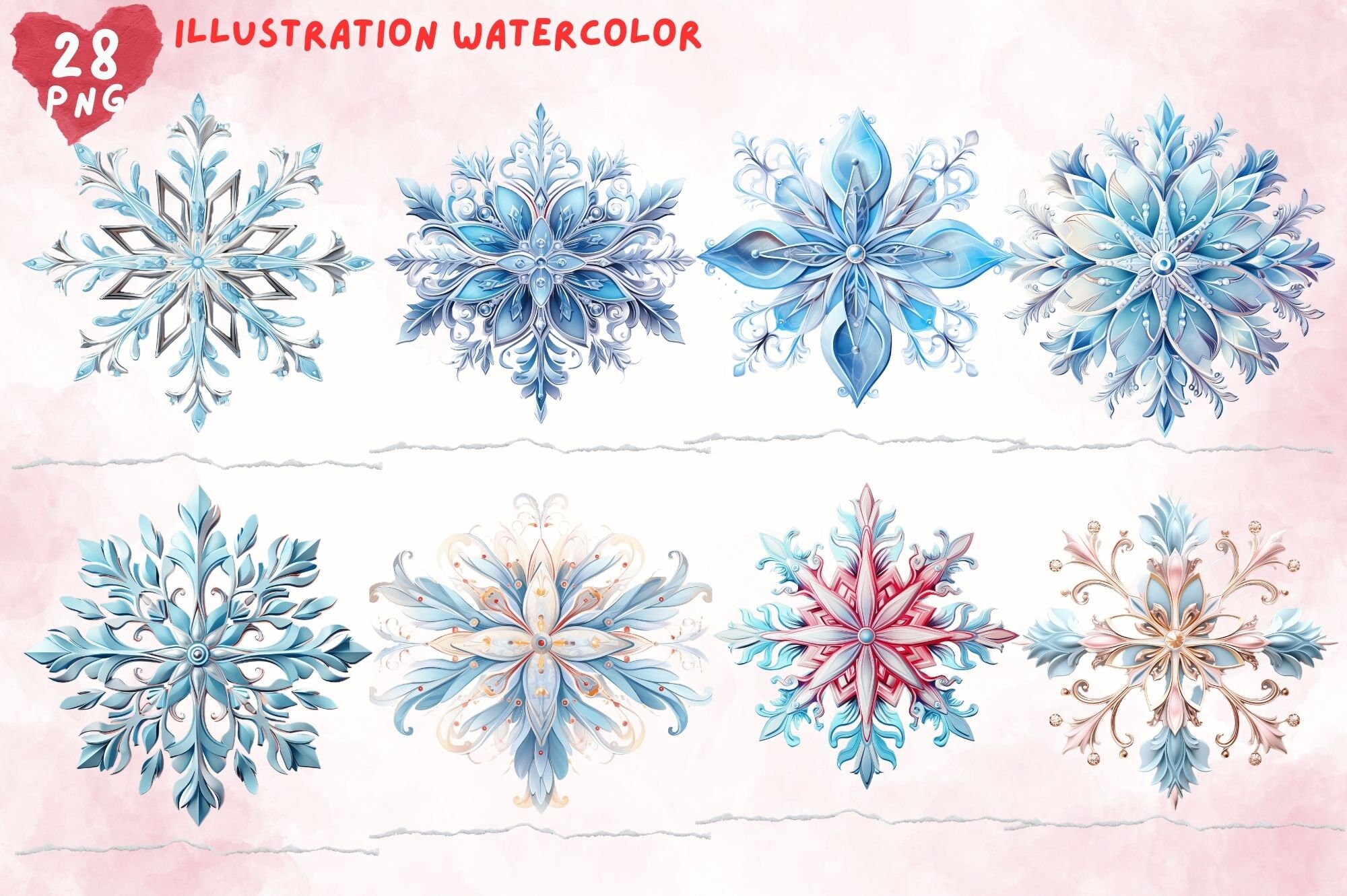 Snowflake Clipart Watercolor Clipart Winter Snowflake - Etsy
