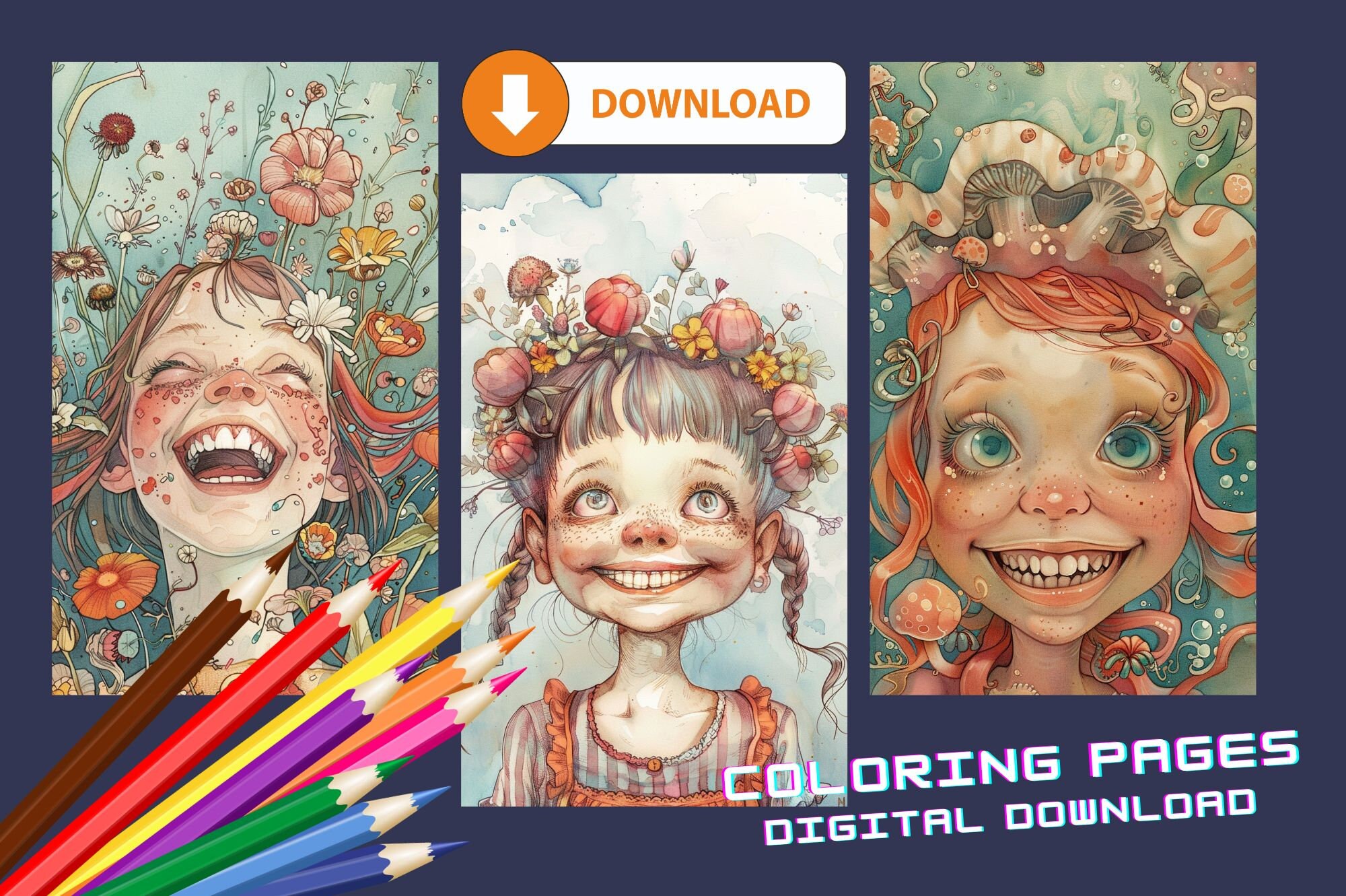 Girl Smiling Happy Coloring Page, Smiling Girl Flowers Portrait ...