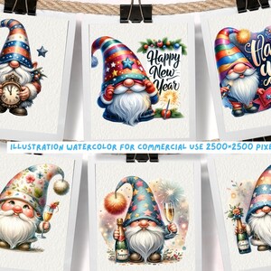 Watercolor New Year Gnomes Collection Clipart, Holiday Gnomes Clipart ...