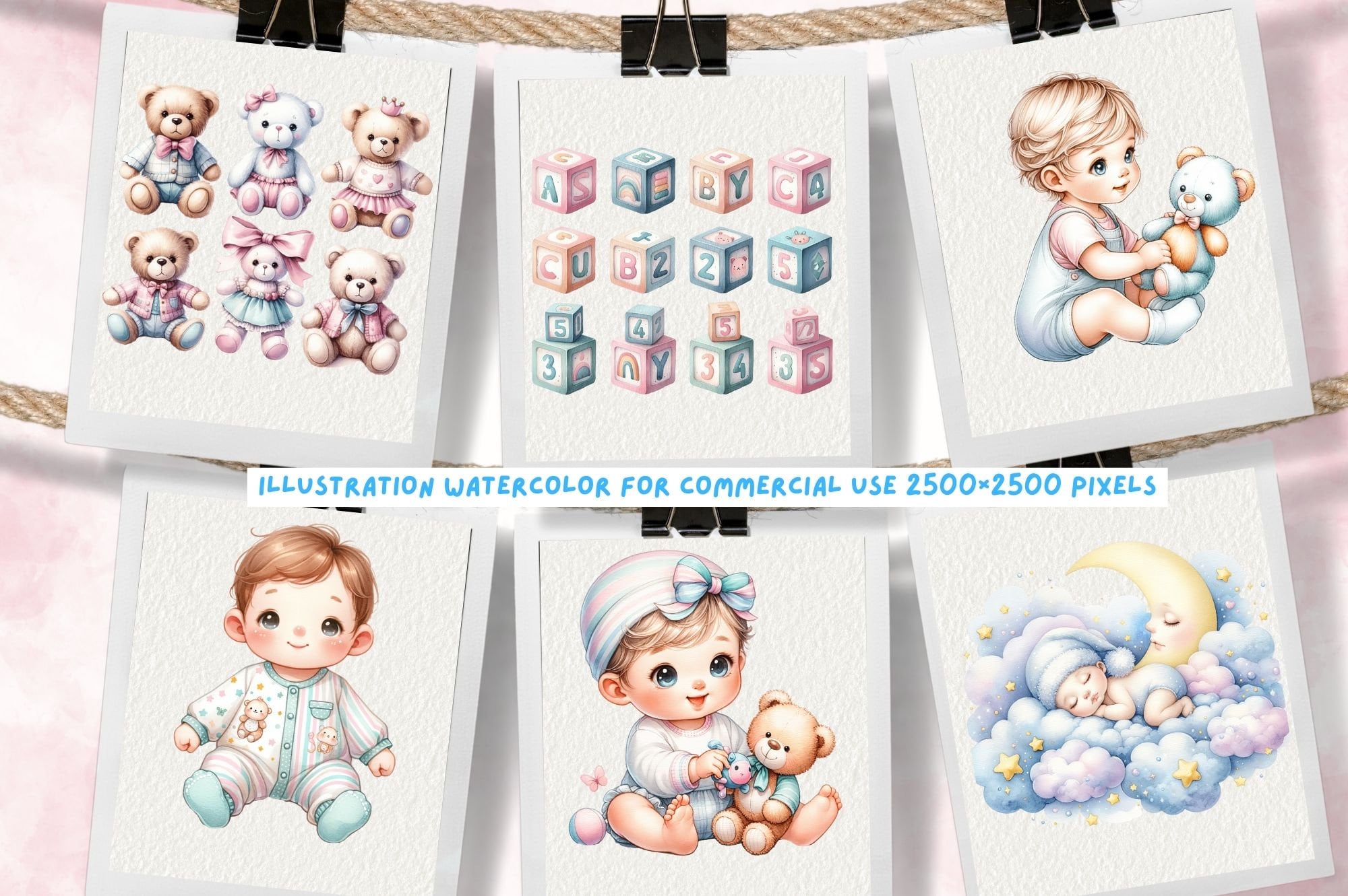 Watercolor Newborn Clipart: Baby Shower, Nursery Art (PNG) - Etsy