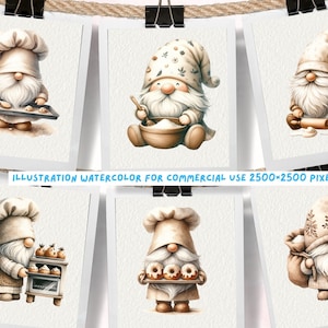 Baker Gnome Watercolor Clipart, Gnome Pastry Chef Clipart, Chef Gnome ...