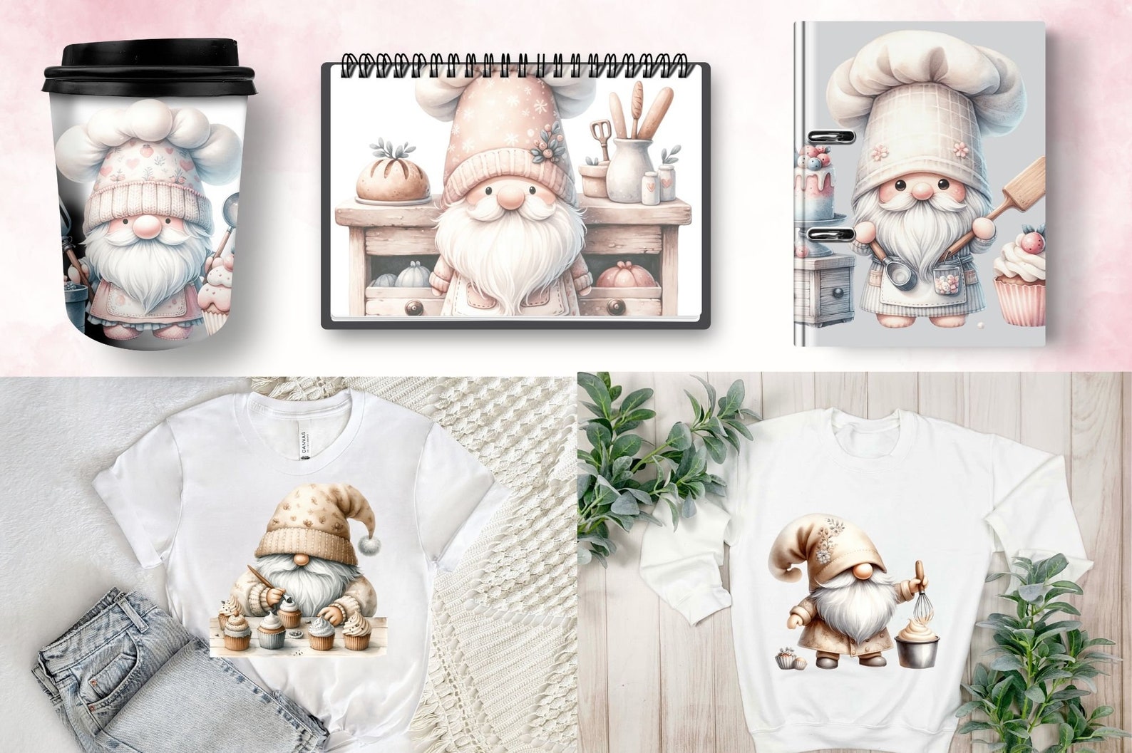 Baker Gnome Watercolor Clipart, Gnome Pastry Chef Clipart, Chef Gnome ...