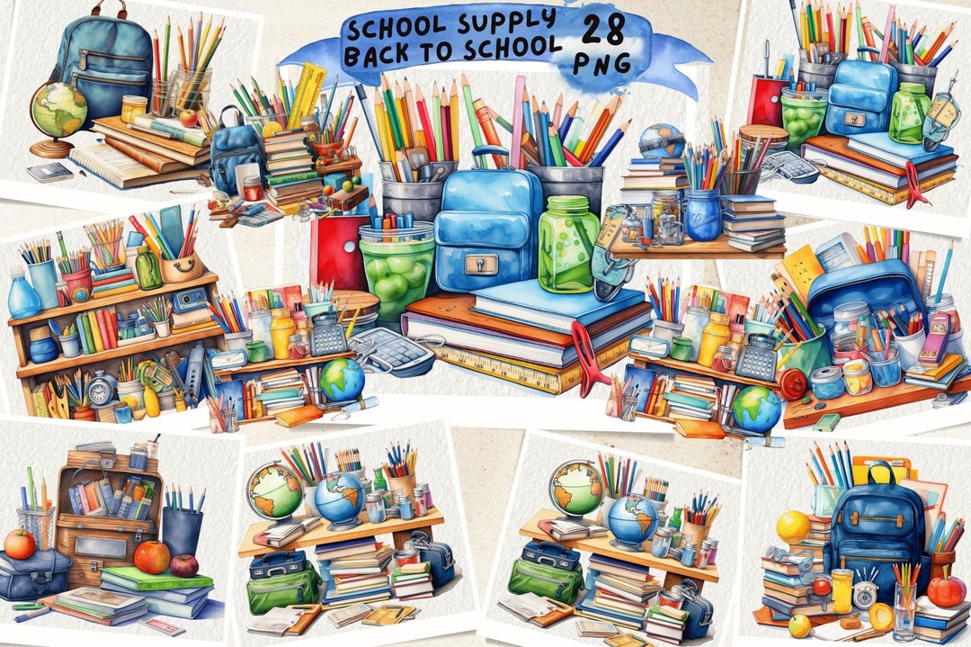 Back to School Clipart, Watercolor Back to School Clipart Set, School ...