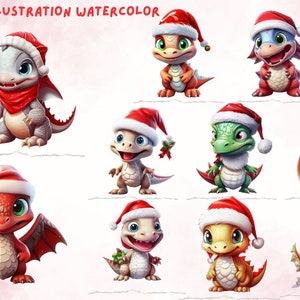 Baby Dinosaur Christmas Watercolor Clipart, Holiday Dinosaur Clipart ...