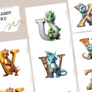 Cartoon Dragon Alphabet Clipart: Fantasy Graphics (PNG) - Etsy