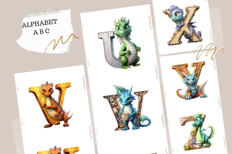 Cartoon Baby Dragon Letters Clipart, Fantasy Dragon, Alphabet Graphics ...