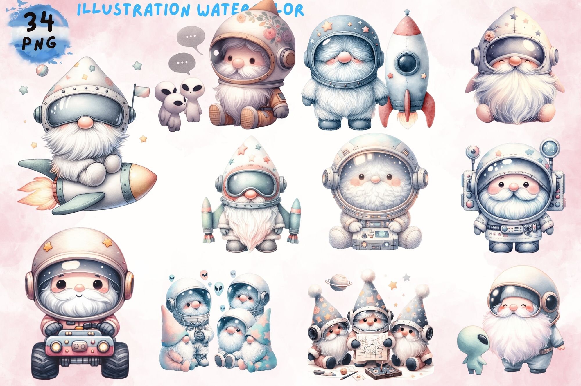 Gnome Astronaut Clipart, Cute Gnome Spaceman, Cosmic, Rocket Gnome ...