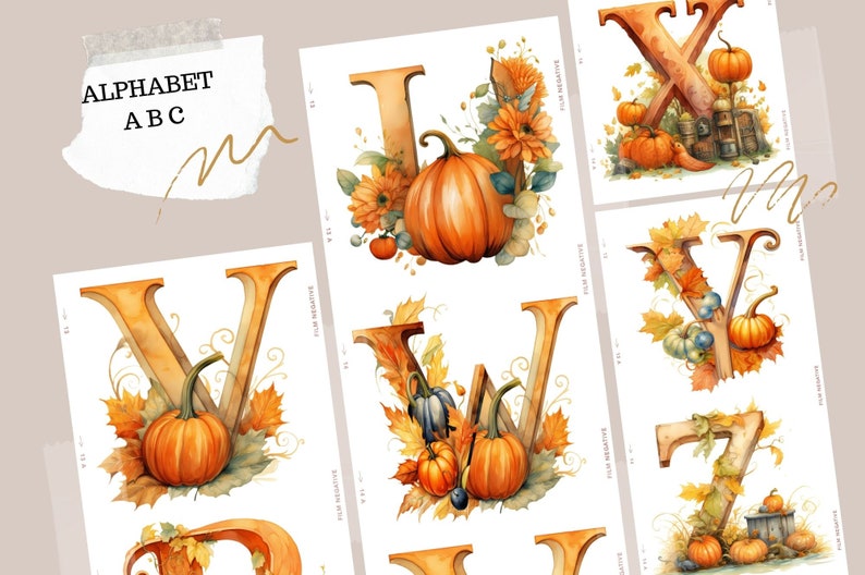 Pumpkin Alphabet Letters Clipart Png Autumn Pumpkin Clipart - Etsy