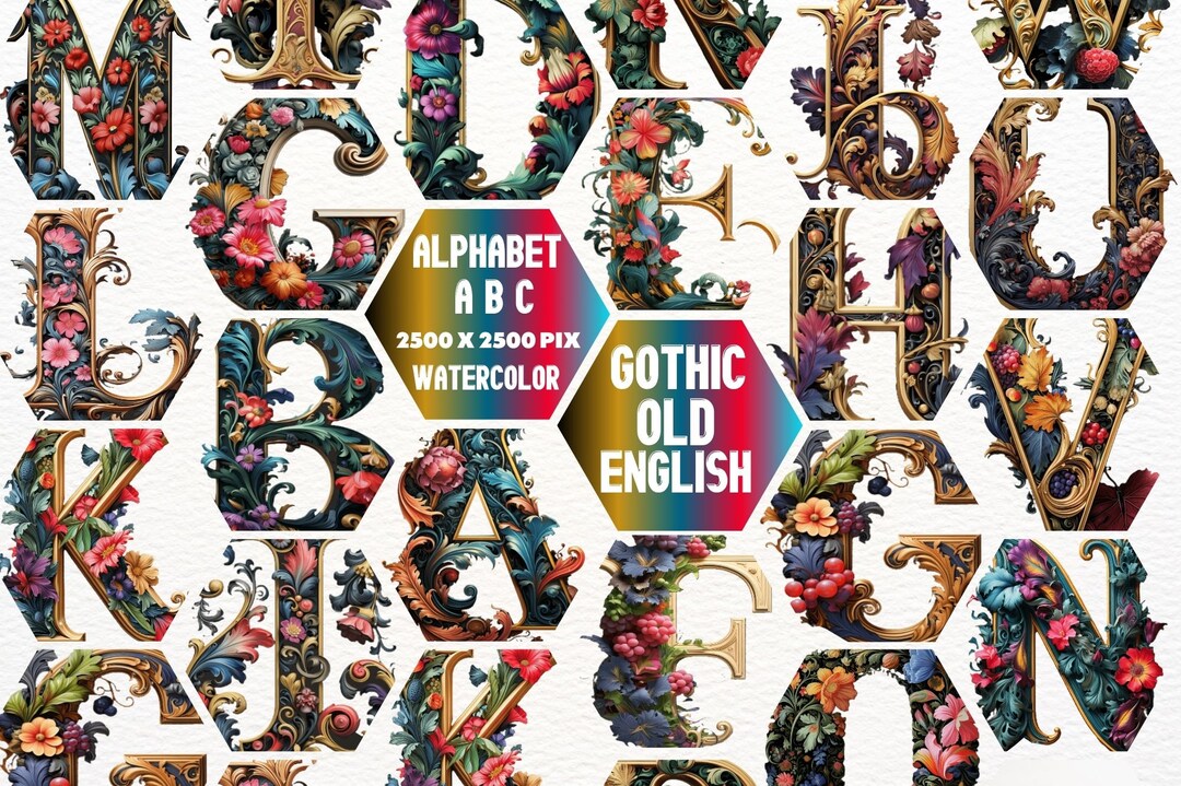 Antique Letters Old English Alphabet Clipart, Alphabet Art Nouveau ...