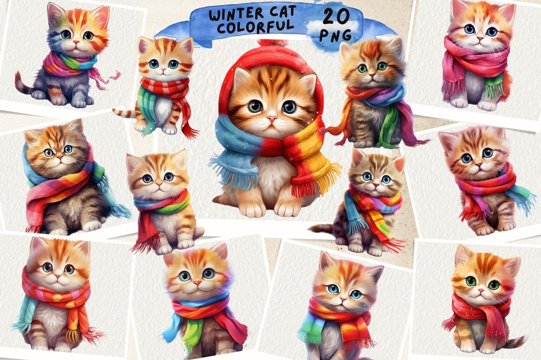 Christmas Cat Clipart, Christmas Clipart, Watercolor Christmas Cat PNG ...