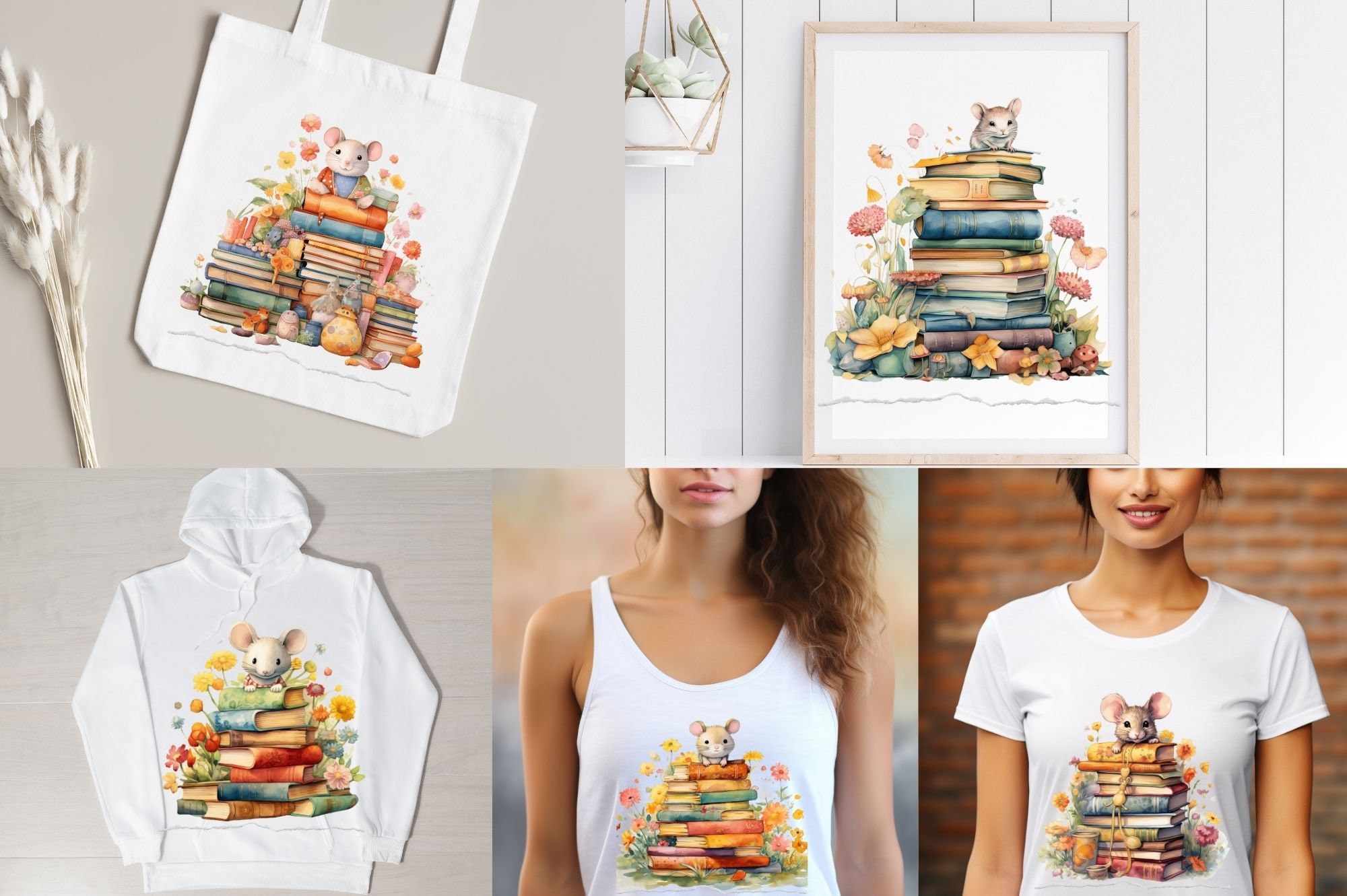 Cute Stack Books Mouse Clipart, Fairytale Books Clipart, Book Clipart ...