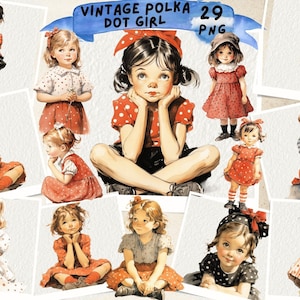 Watercolor Polka Dot Girls Clipart, Baby Girls Clipart, Commercial Use ...