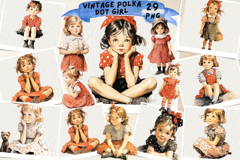 Watercolor Polka Dot Girls Clipart, Baby Girls Clipart, Commercial Use ...