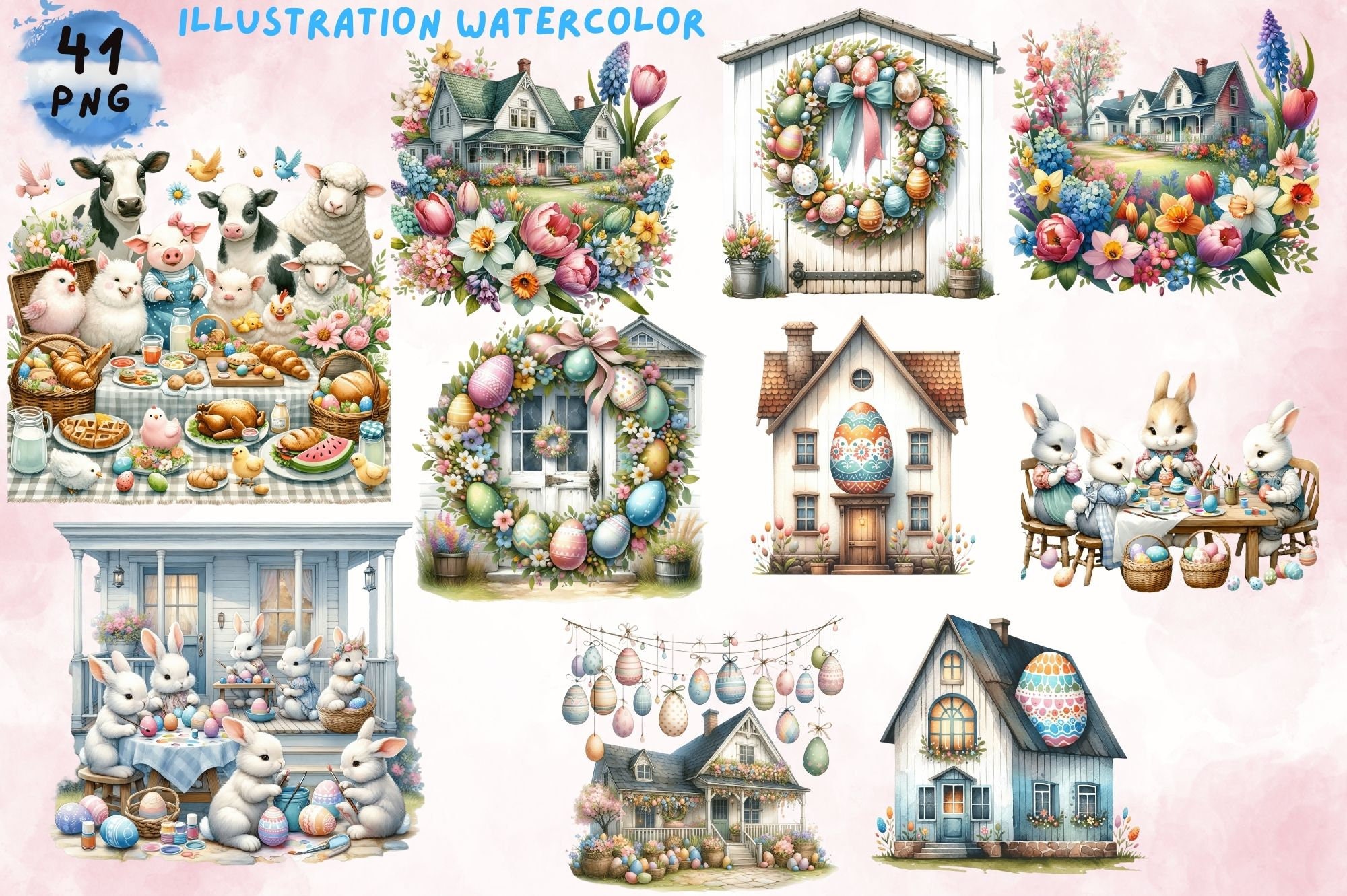 Country Farmhouse Easter Clipart, Easter, Rustic Easter, Easter Bunny ...