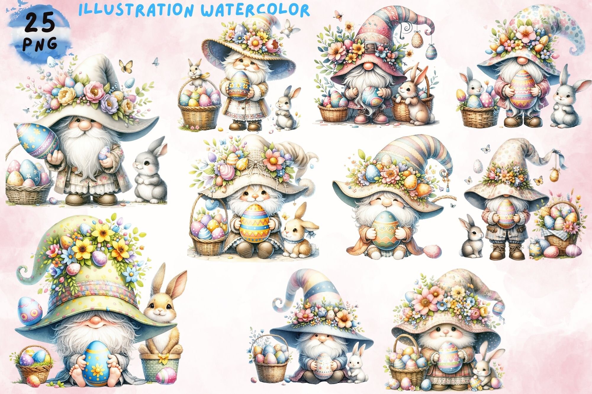 Watercolor Easter Gnome Clipart Bundle, Easter Eggs, Garden Clipart ...