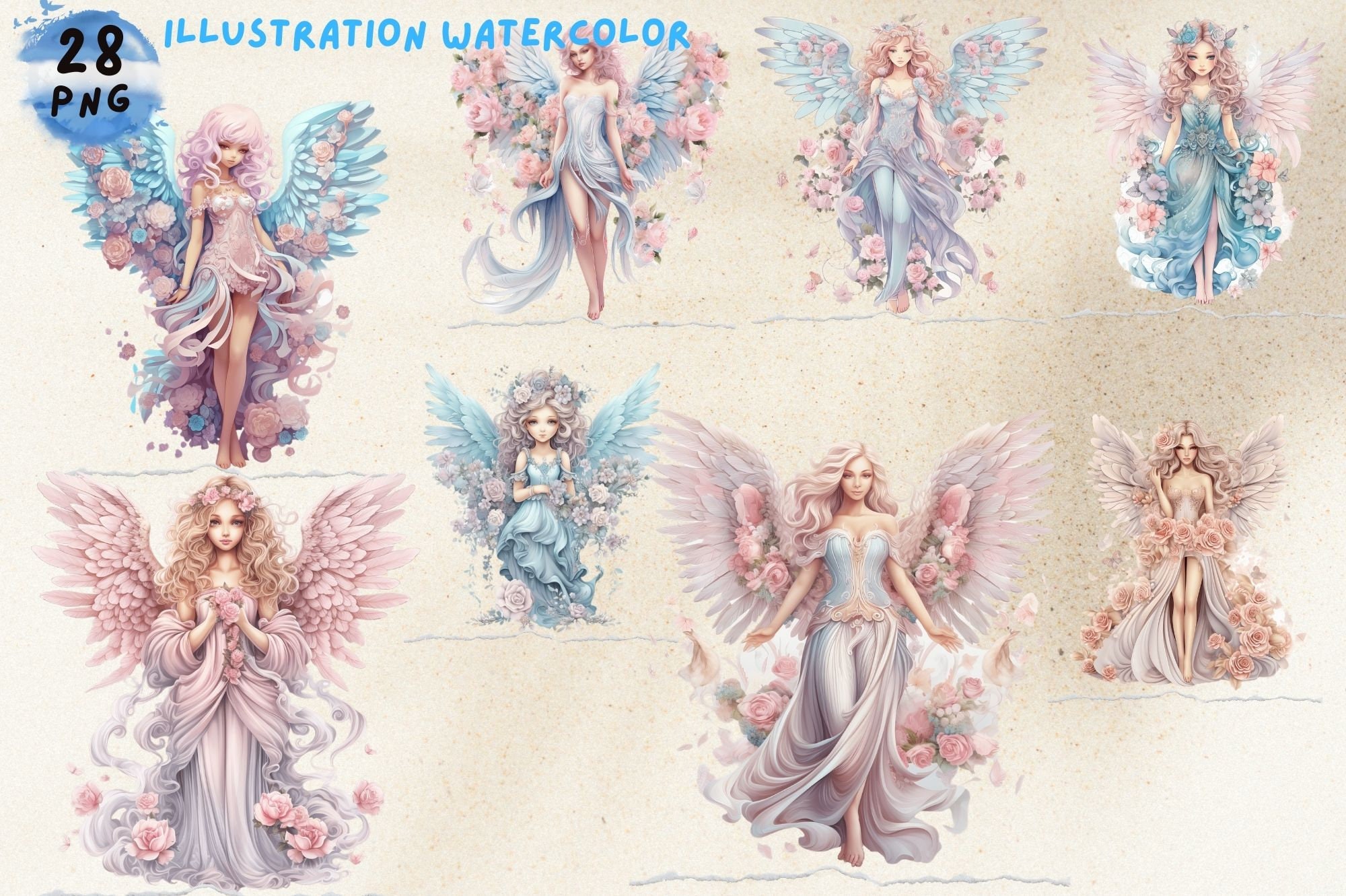Pastel Angel Floral Clipart, Beautiful Bibilcal Angel Clipart , Female ...