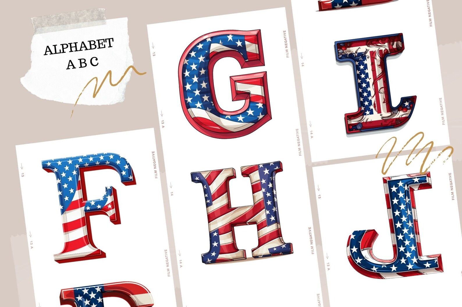American Flag Alphabet Clipart: Patriotic USA Letters (digital Download ...