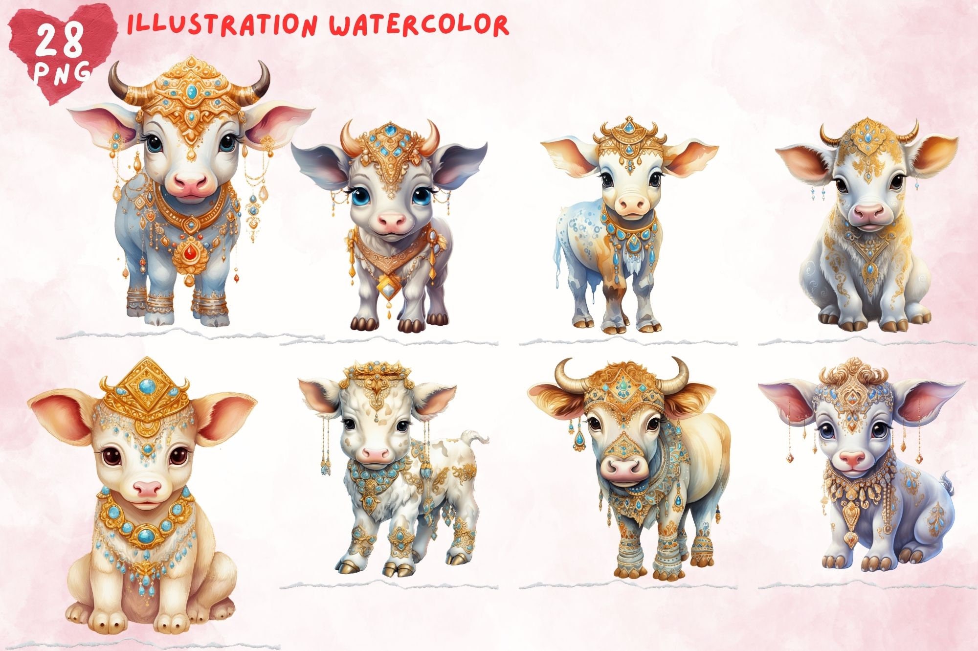 Royal Cow Clipart, Fantasy Cow Clip Art, Magical Cow Bundle, Jewelled ...