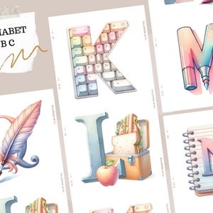 Back to School Alphabet Clipart, Supplies Alphabet, Alphabet, School ...