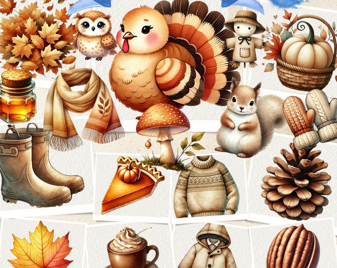 Fall Thanksgiving Clipart: Watercolor Autumn Harvest (digital Download ...