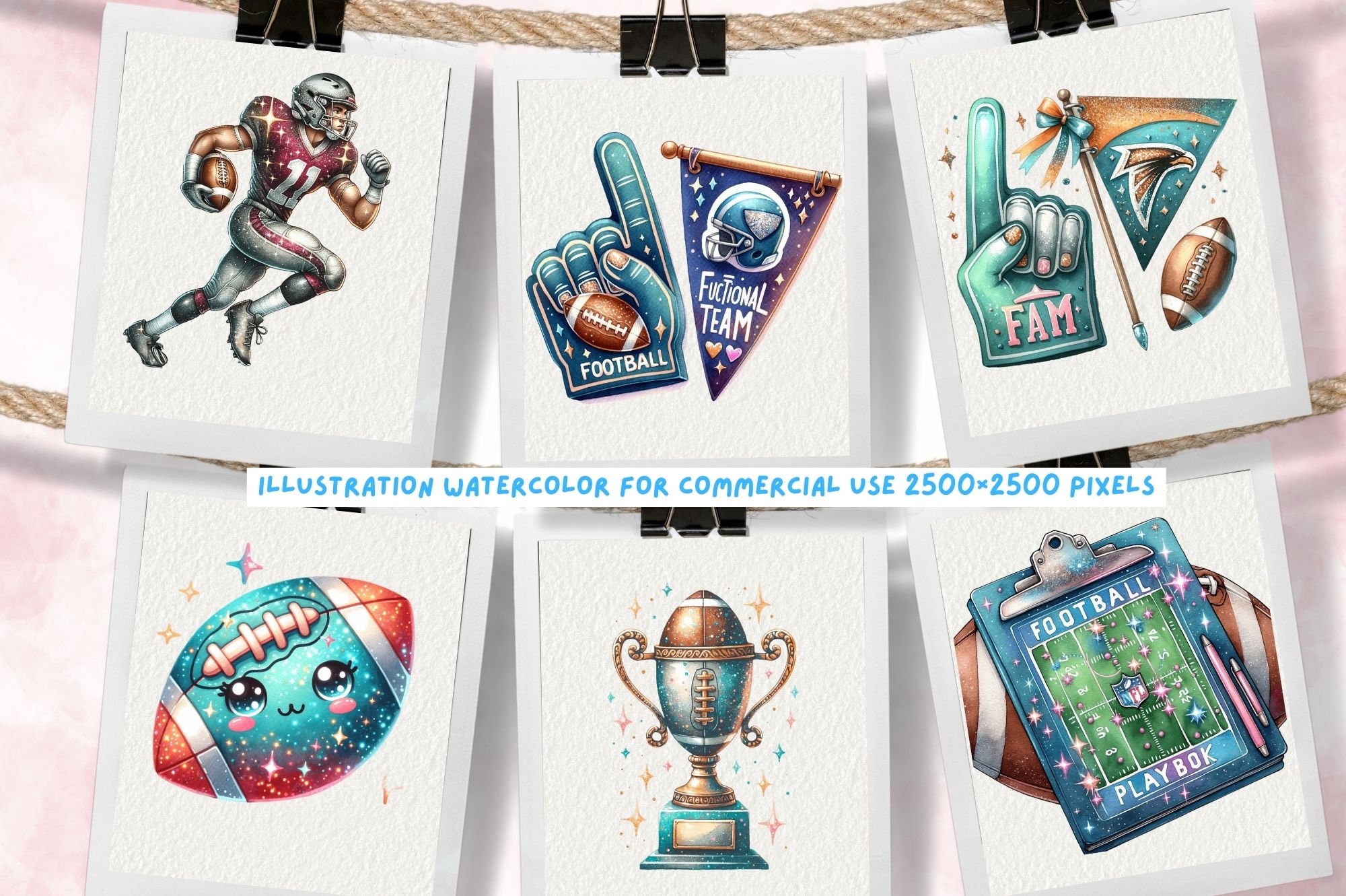 American Football Watercolor Clipart, Cute Sports Illustrations ...