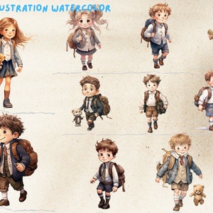 School Kids Watercolor Clipart, Children Back to School Clipart ...