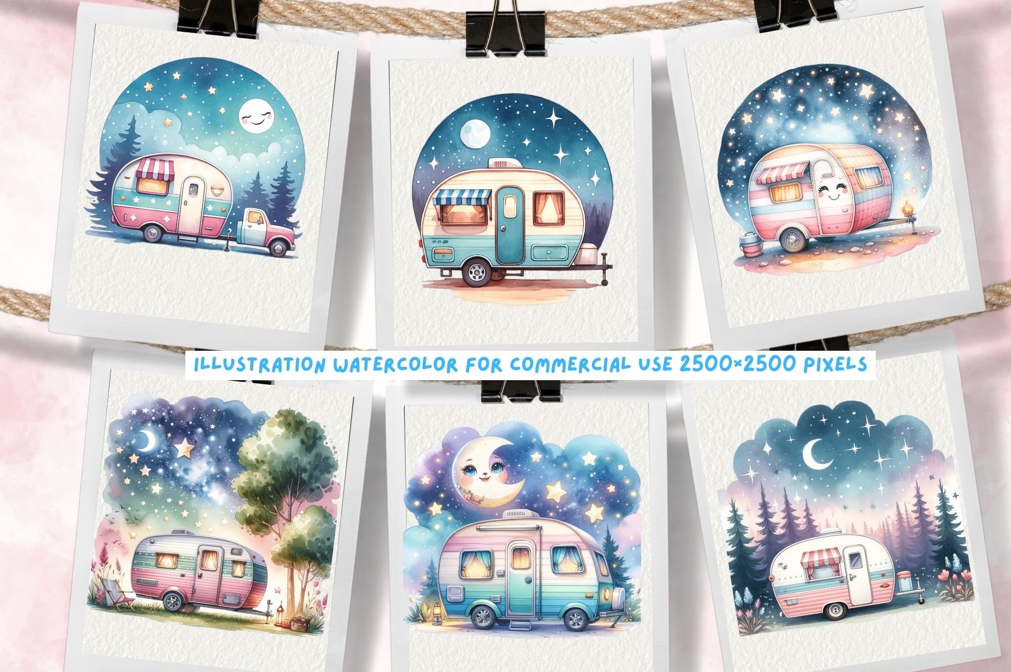 Pastel Camper Trailer Coloring Pages: Scrapbook, Junk Journal (digital ...