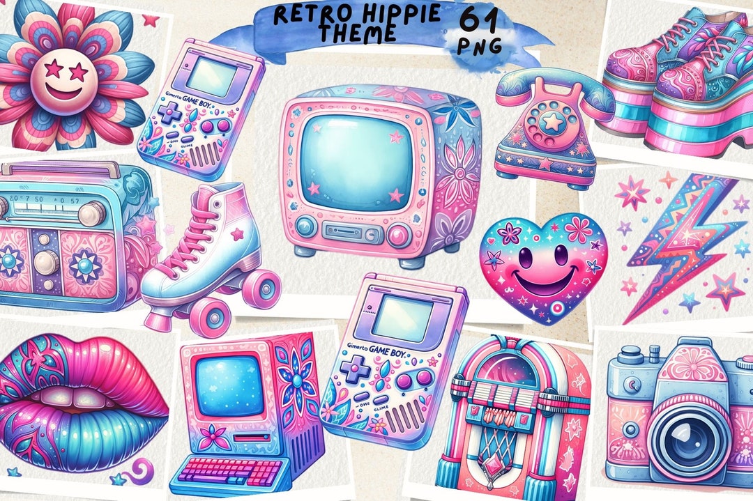 Retro Hippie, Groovy Retro Clipart, Hippie Rainbow, Piece Sign, Retro ...