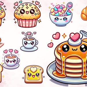Kawaii Breakfast Clipart, Graphics of Pancakes, Eggs, Coffee, and More ...
