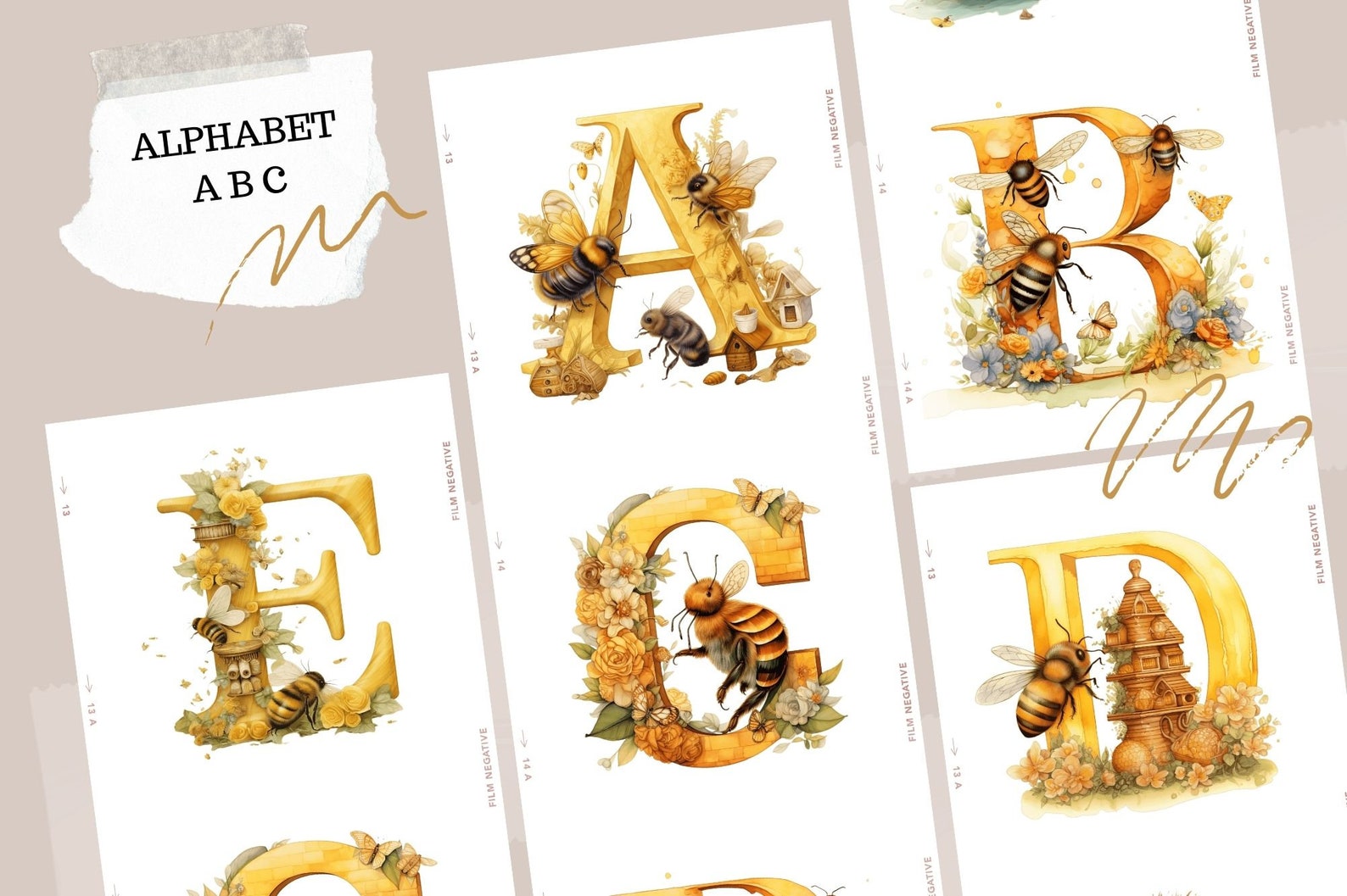 Bee Alphabet Bundle, Bee Png, Honey Doodle Letters, Clip Art Letters ...