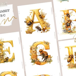 Bee Alphabet Bundle, Bee Png, Honey Doodle Letters, Clip Art Letters ...