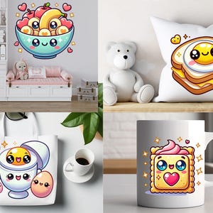Kawaii Breakfast Clipart, Graphics of Pancakes, Eggs, Coffee, and More ...