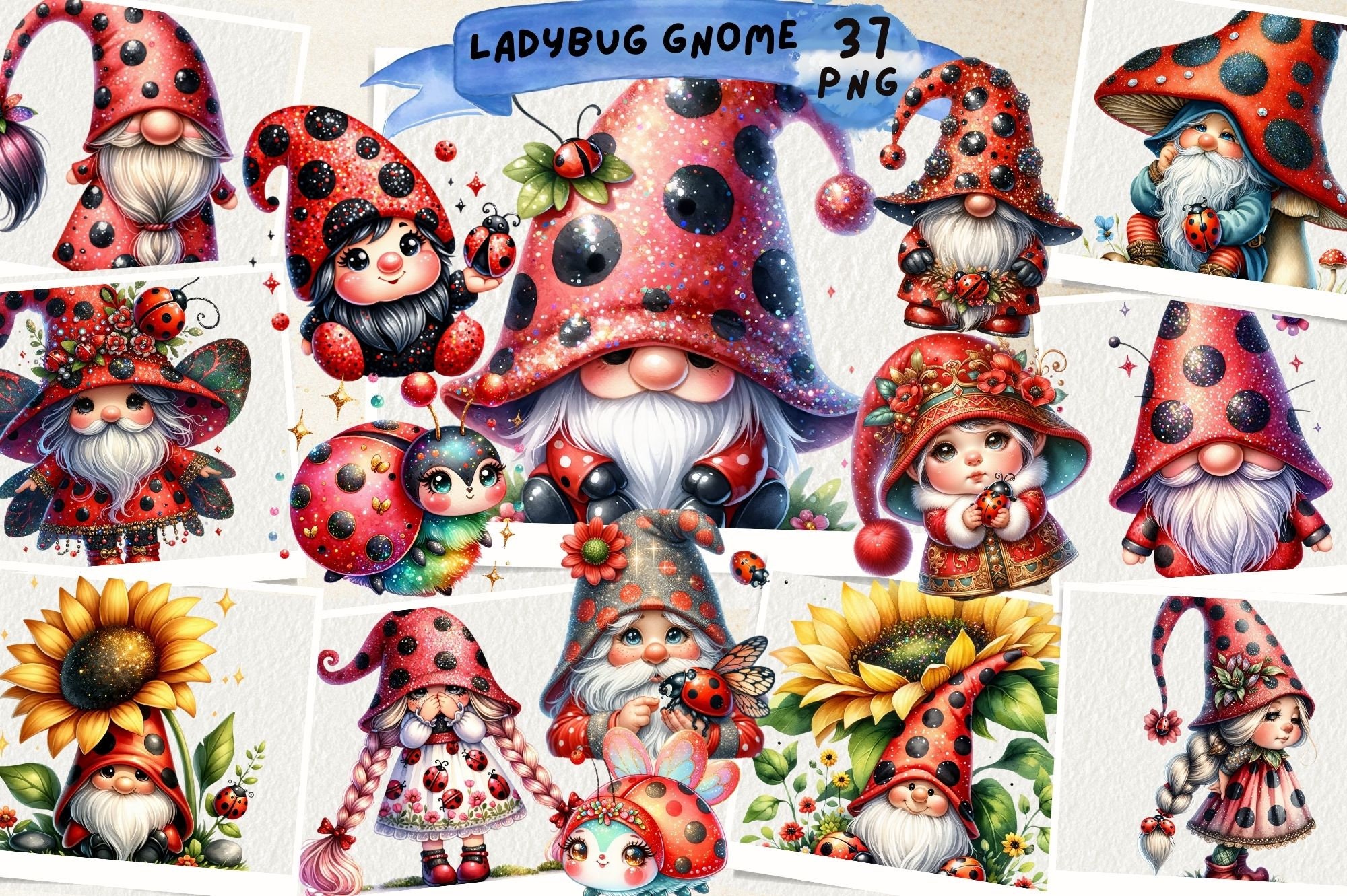 Cute Ladybug Gnomes Clipart, Spring Gnome, Love Bug, Valentine ...
