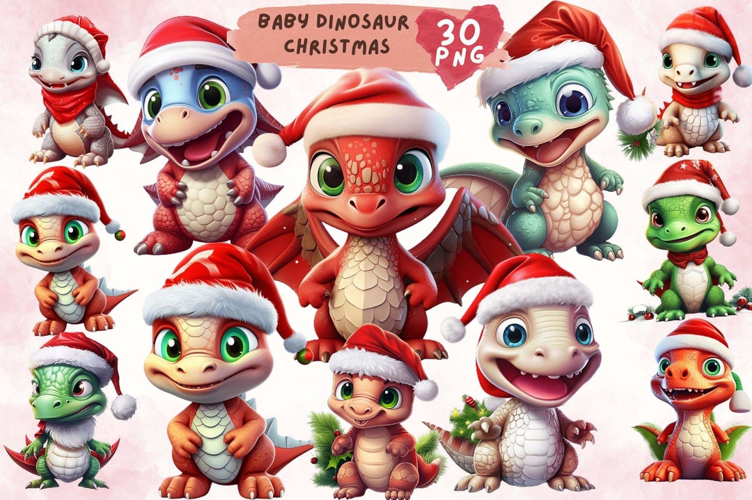 Baby Dinosaur Christmas Watercolor Clipart, Holiday Dinosaur Clipart ...