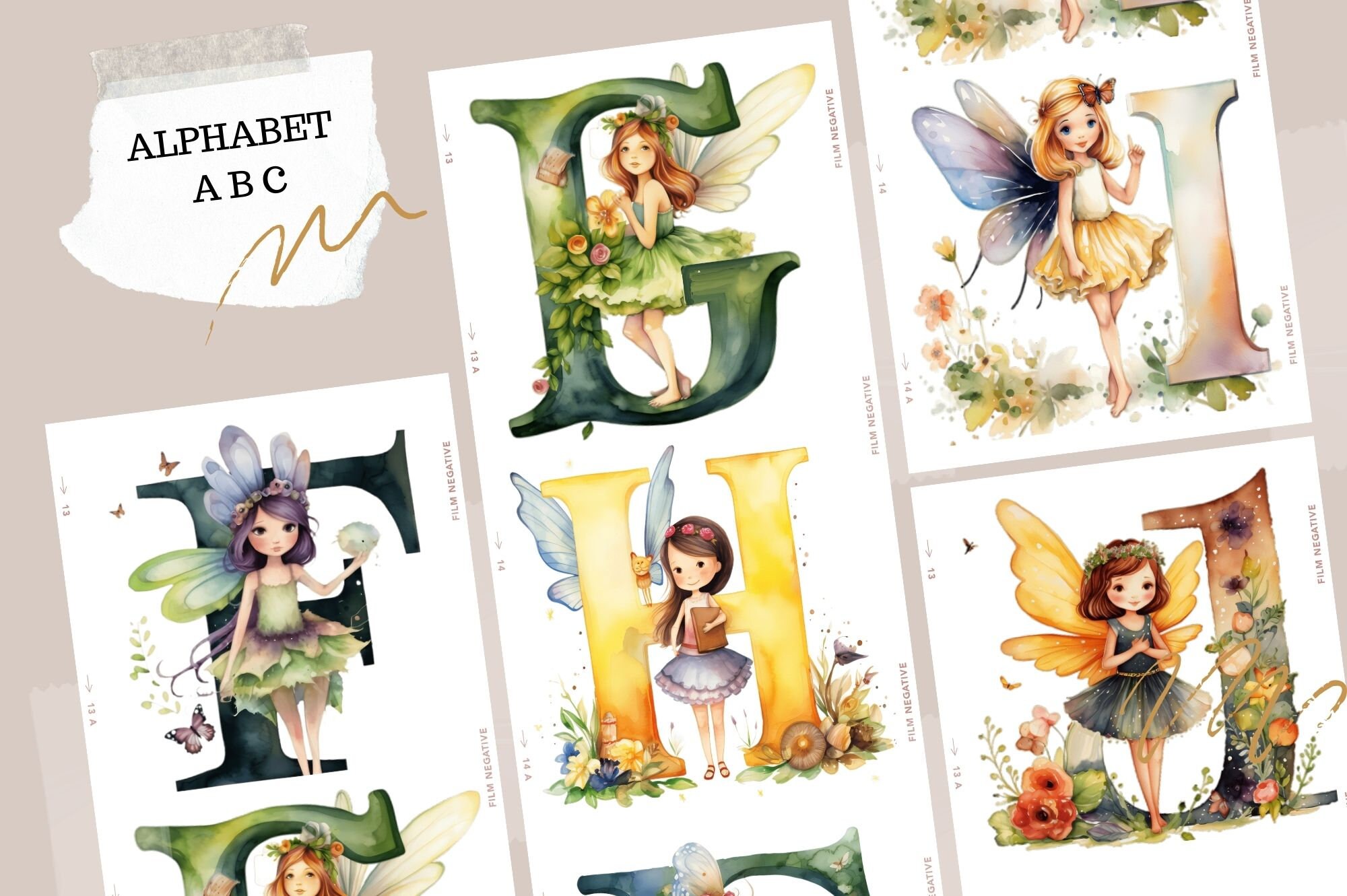 ABC Magical Fairy Watercolor Clipart, Alphabet, Letters, a to Z, Card ...