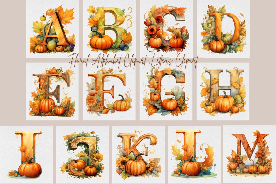 Pumpkin Alphabet Letters Clipart Png Autumn Pumpkin Clipart - Etsy