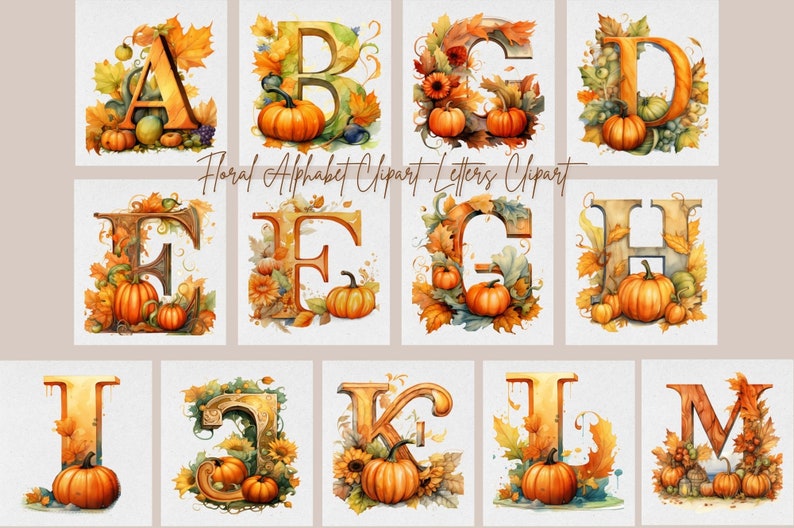 Pumpkin Alphabet Letters Clipart Png Autumn Pumpkin Clipart - Etsy
