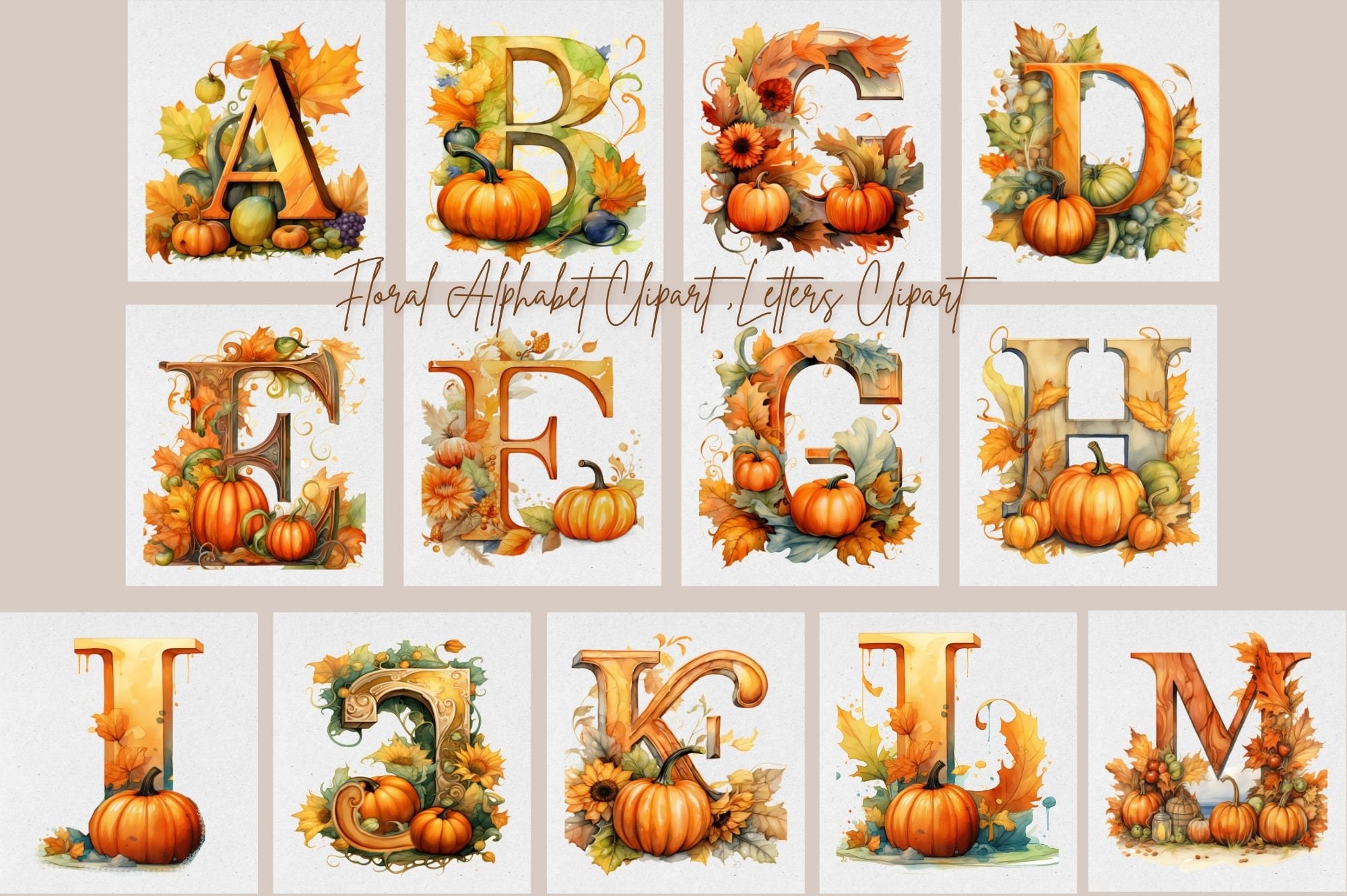 Pumpkin Alphabet Letters Clipart Png Autumn Pumpkin Clipart - Etsy