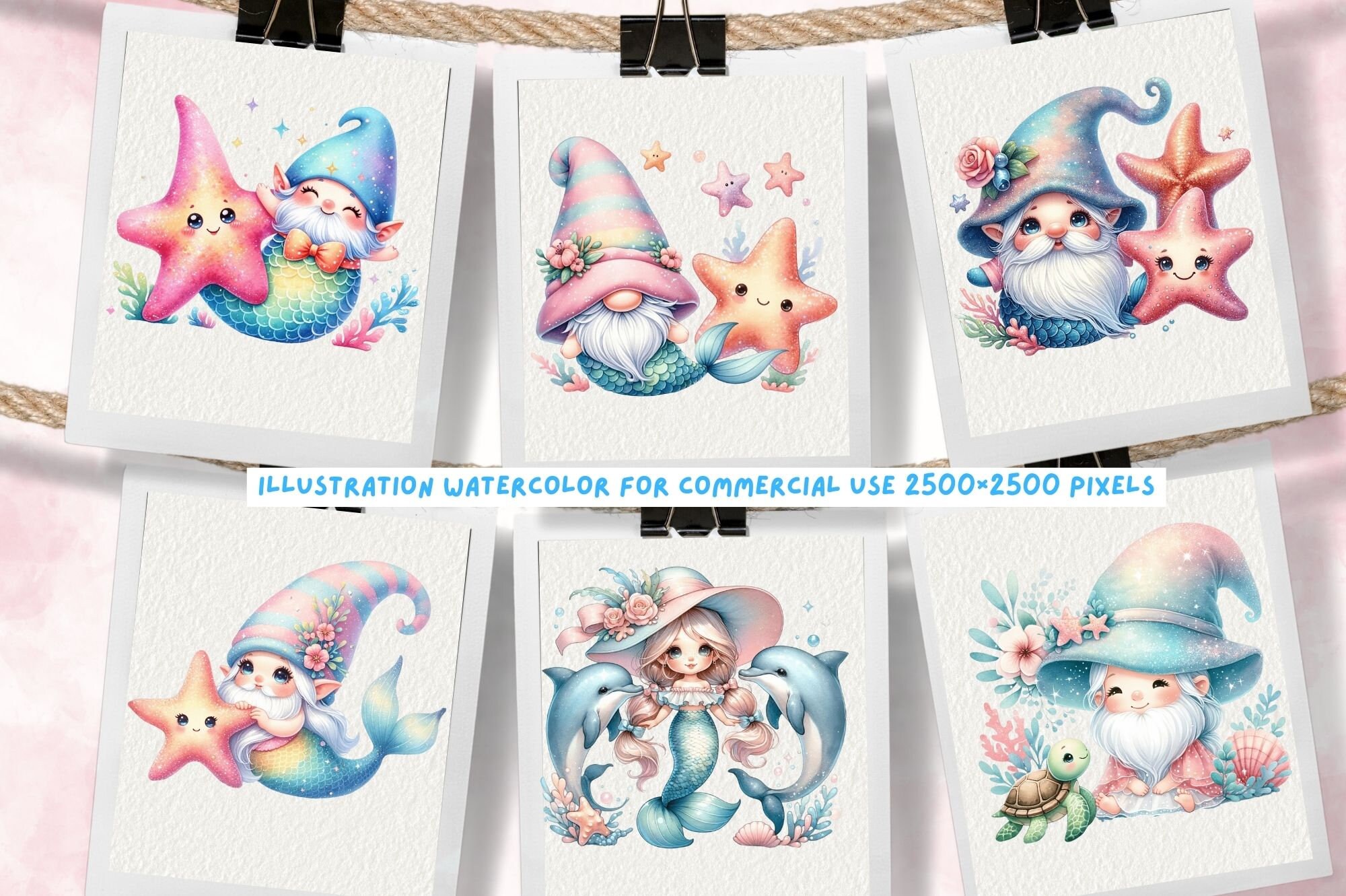 Gnome Mermaid Clipart, Watercolor Fairytale Clip Art, Nursery Decor ...