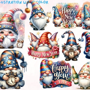 Watercolor New Year Gnomes Collection Clipart, Holiday Gnomes Clipart ...