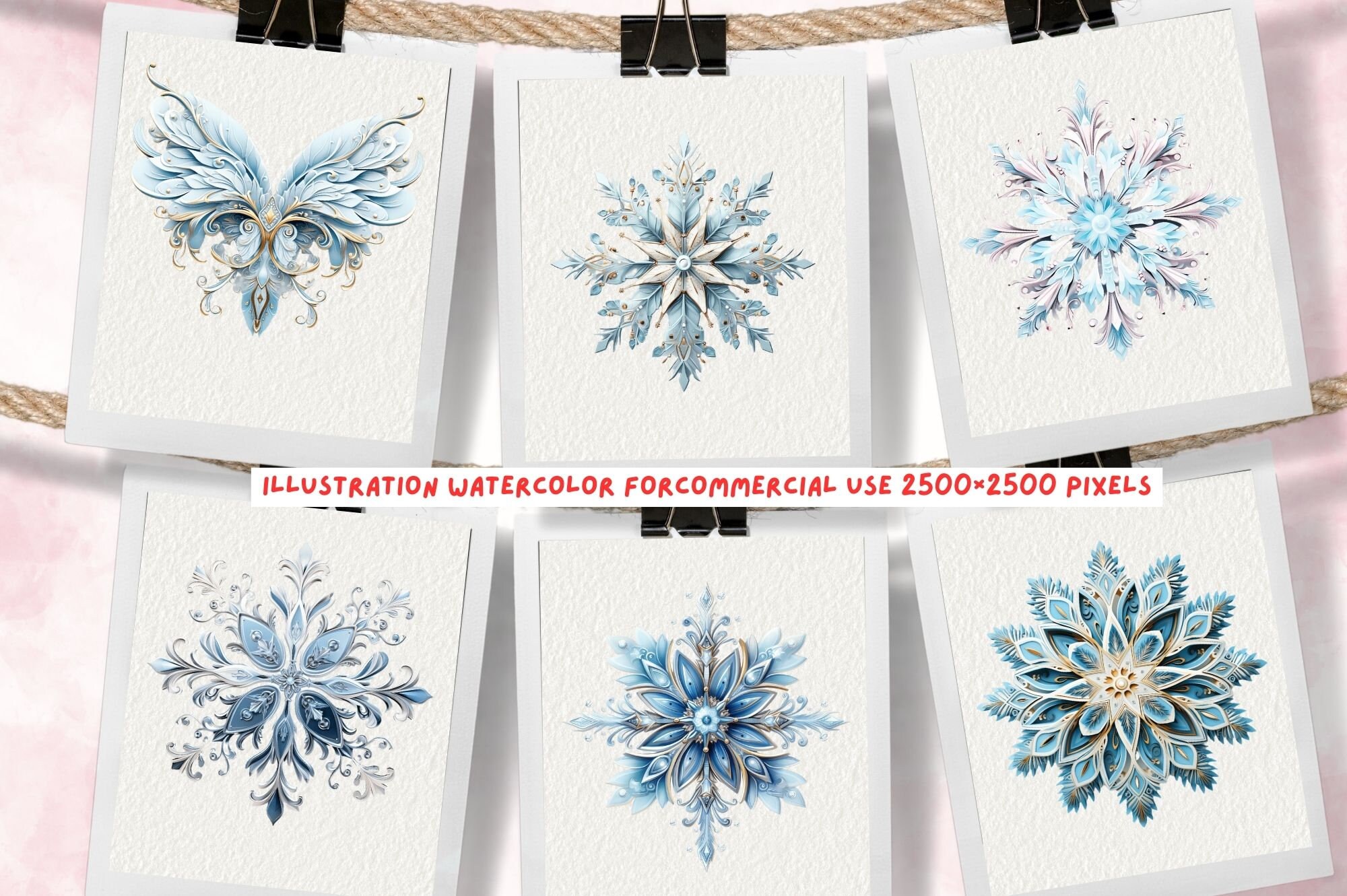 Snowflake Clipart Watercolor Clipart Winter Snowflake - Etsy