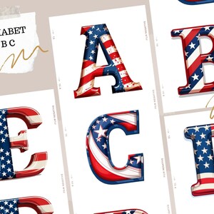 USA Alphabet Letters Clipart, Patriotic American Flag Letters, Hand ...