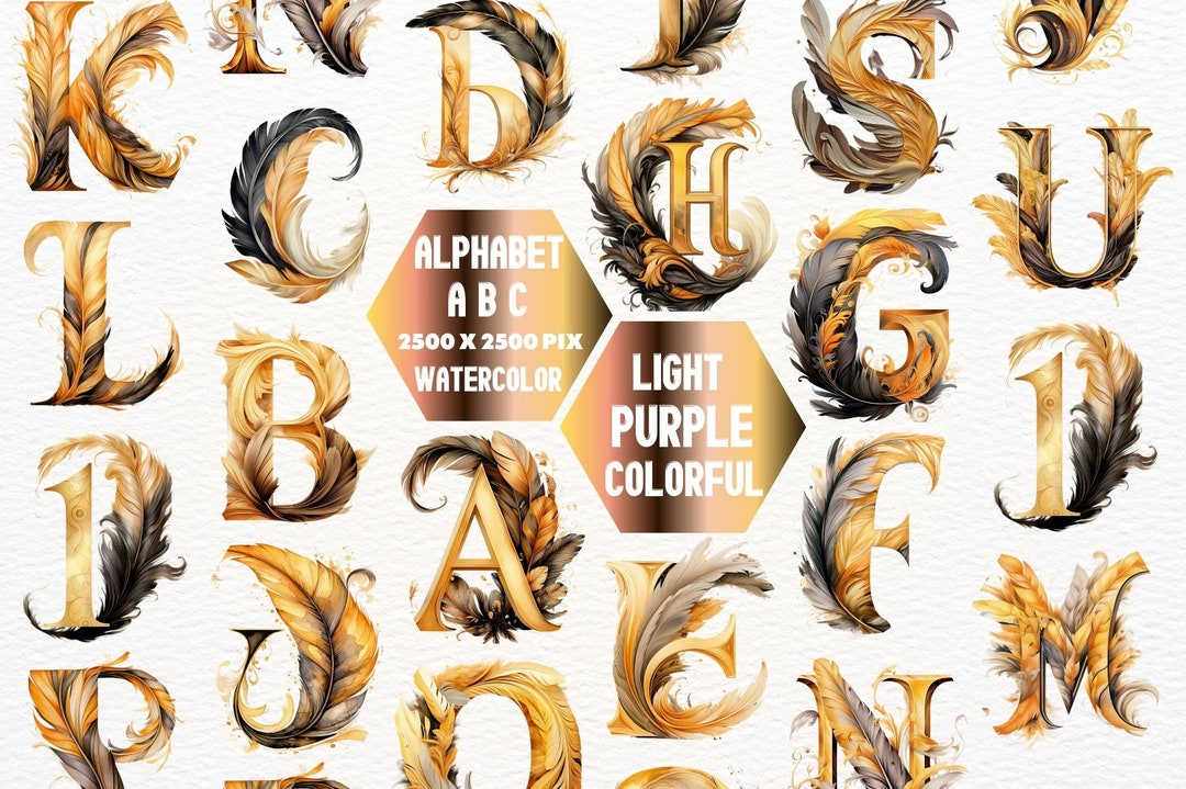 Golden Feather Alphabet Clipart Gold and Silver Feathers - Etsy
